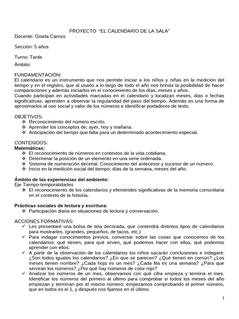 Aprendizaje del Calendario en Niños | PDF | Calendario | Conocimiento