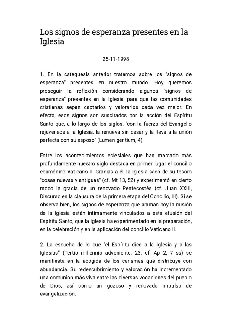 Signos de Esperanza en la Iglesia | PDF | Iglesia cristiana | Ecumenismo