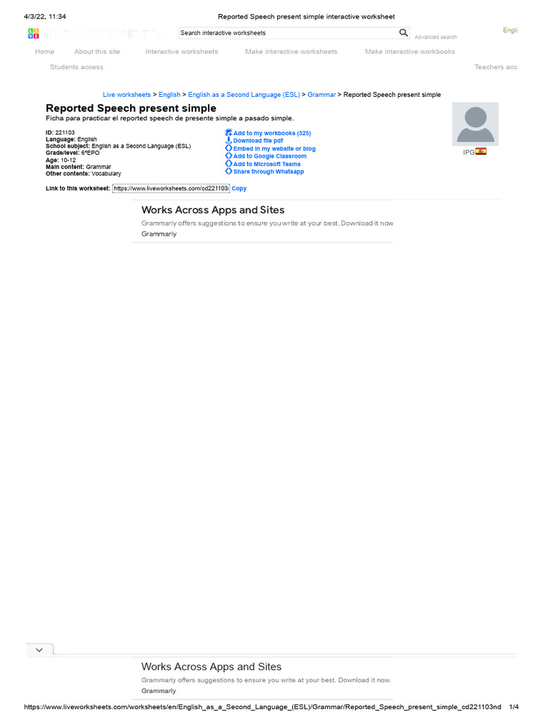 Reported Speech Present Simple Interactive Worksheet | PDF | English As ...