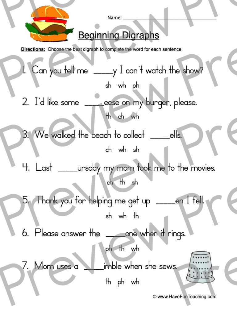 Beginning Digraphs Worksheet 2 Preview | PDF