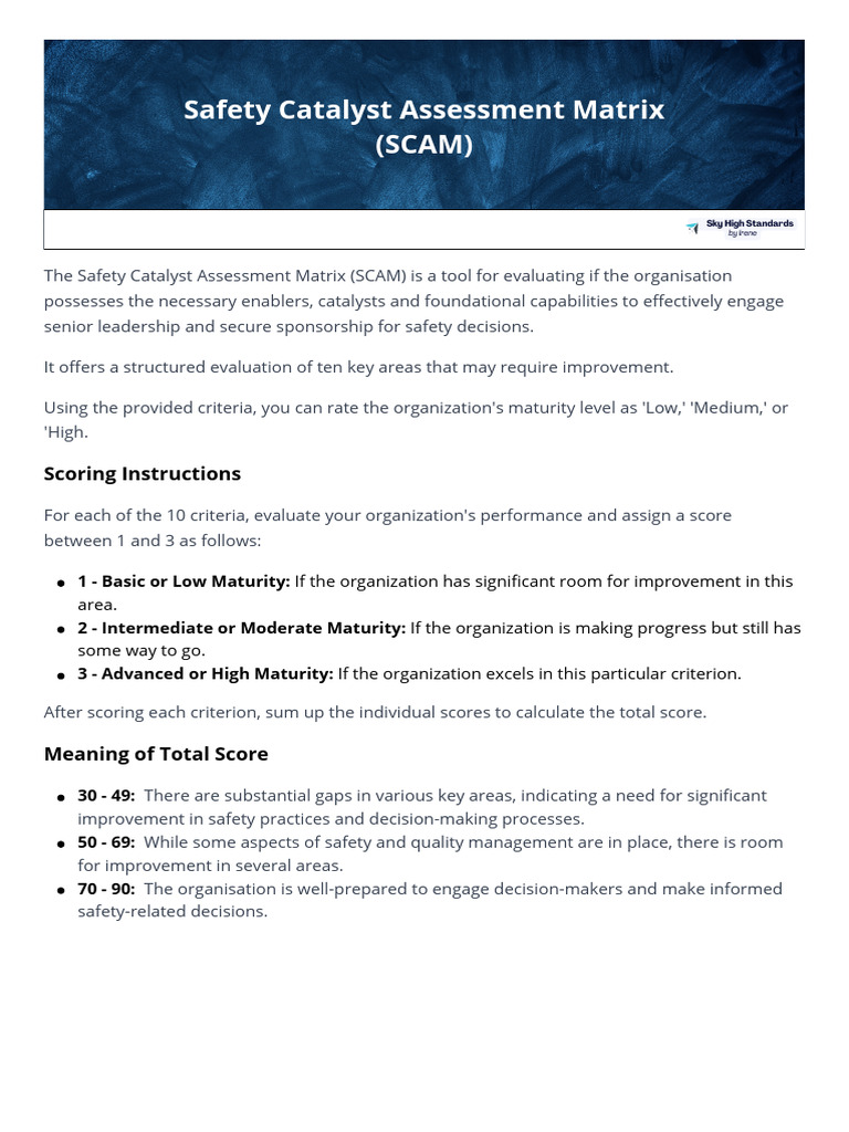 Safety Catalyst Assessment Matrix (SCAM) | PDF | Performance Indicator | Safety