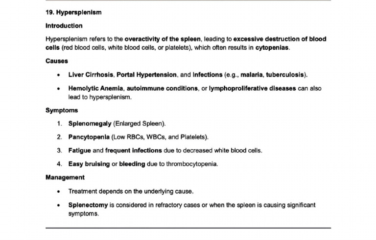 Hypersplenism: Causes and Management | PDF