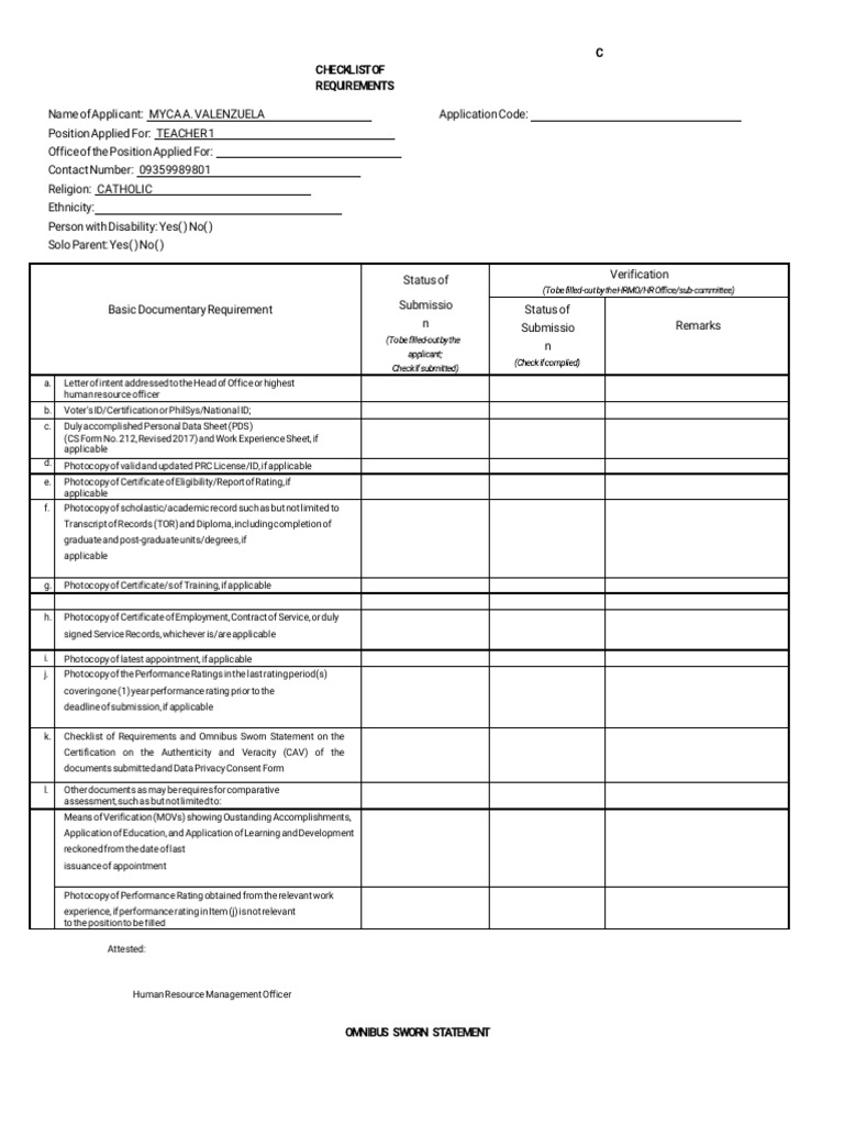 Annex C Checklist of Requirements | PDF