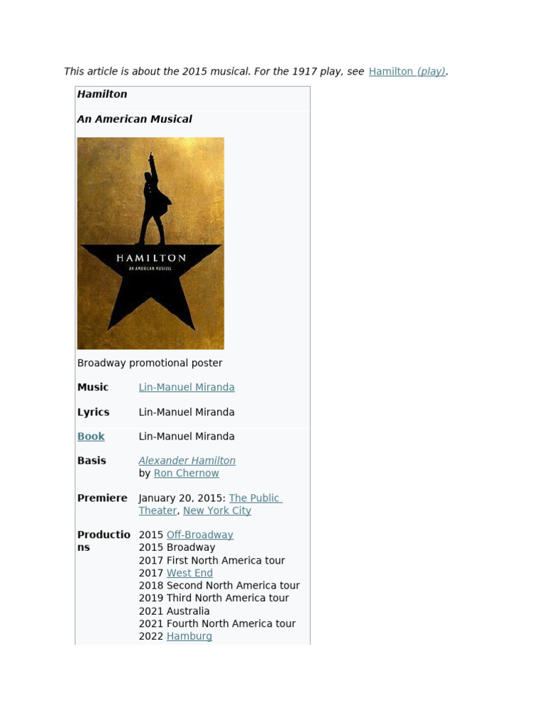 This Article Is About The 2015 Musical | PDF | Hamilton (Musical ...