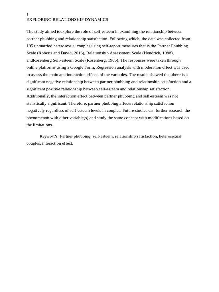 Partner Phubbing and Relationship Satisfaction Among Youth With Self ...