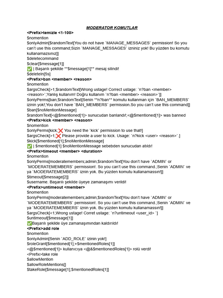 BDFD Commands (Bot Desinger For Discord) | PDF