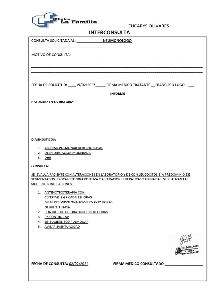 Informe de Interconsulta Neumológica | PDF