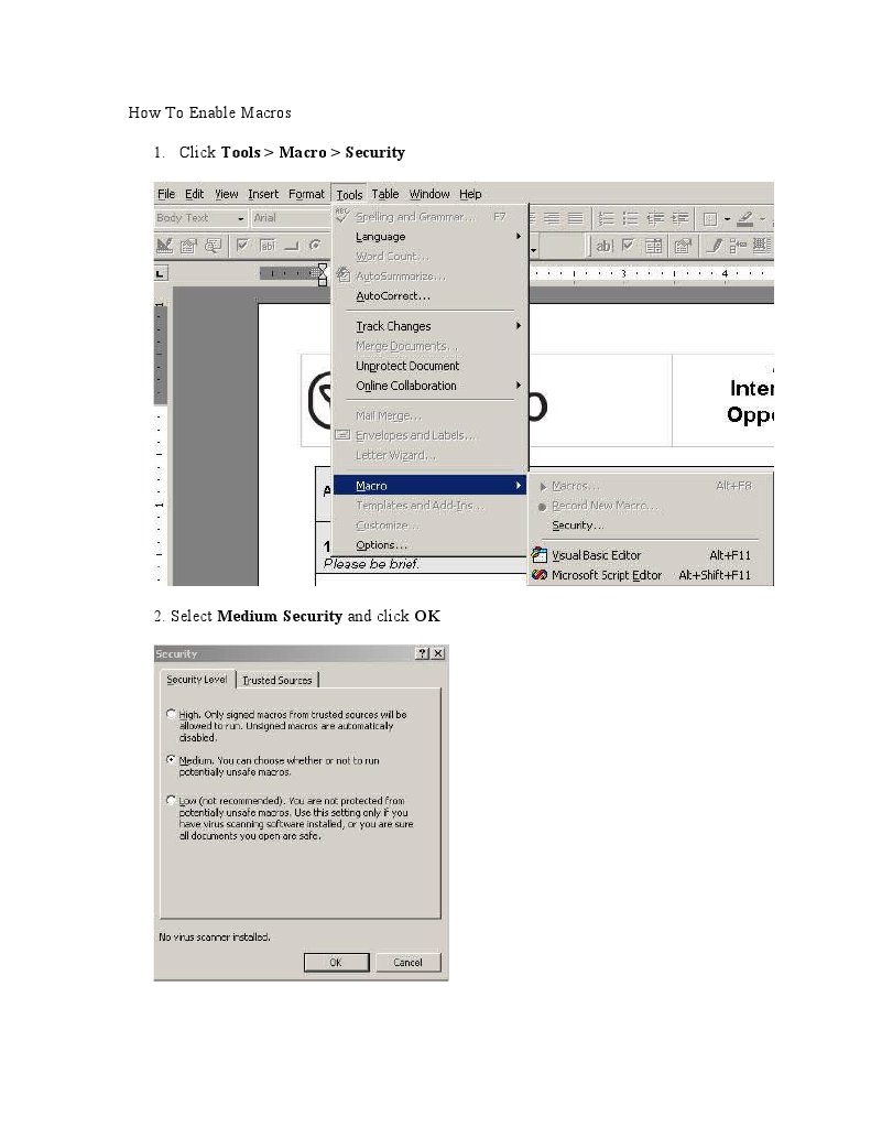 Enabling Macros in Word and Excel | PDF