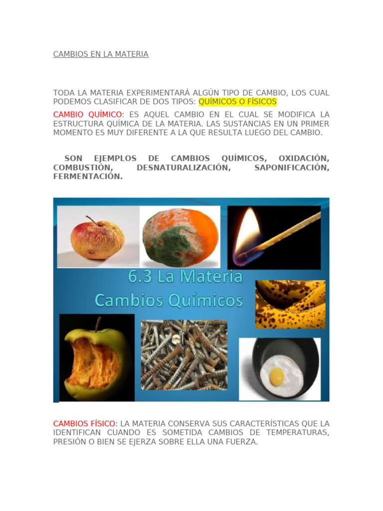 Cambios Fisicos y Quimicos Teoria | PDF