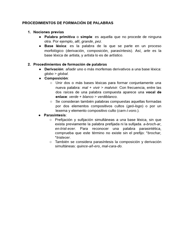 Formación de palabras: derivación y composición | PDF