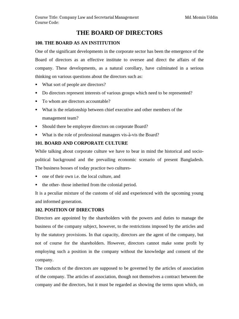 The Board of Directors Full | PDF | Board Of Directors | Salary