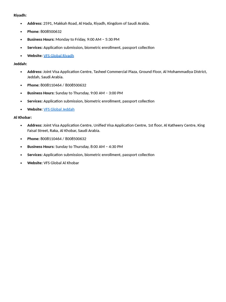 saudi arabia Vfs Global Office | PDF