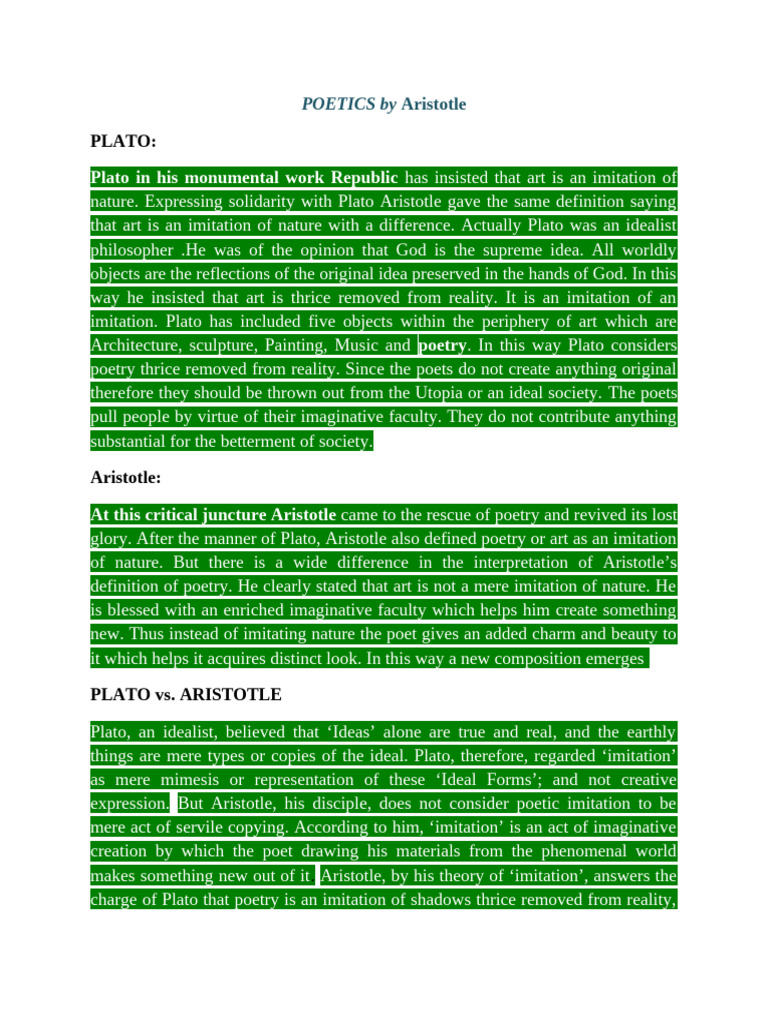 POETICS by Aristotle | PDF | Poetry | Aristotle