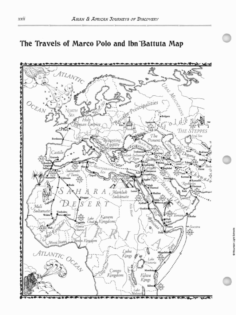 Travels of Marco Polo and Ibn Battuta Map | PDF