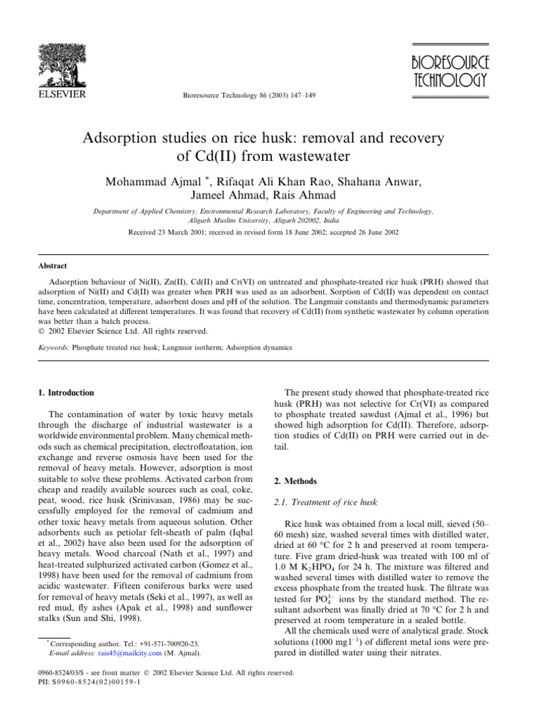 Adsorption_Studies_on_Rice_Husk_Removal | PDF | Adsorption | Physical ...