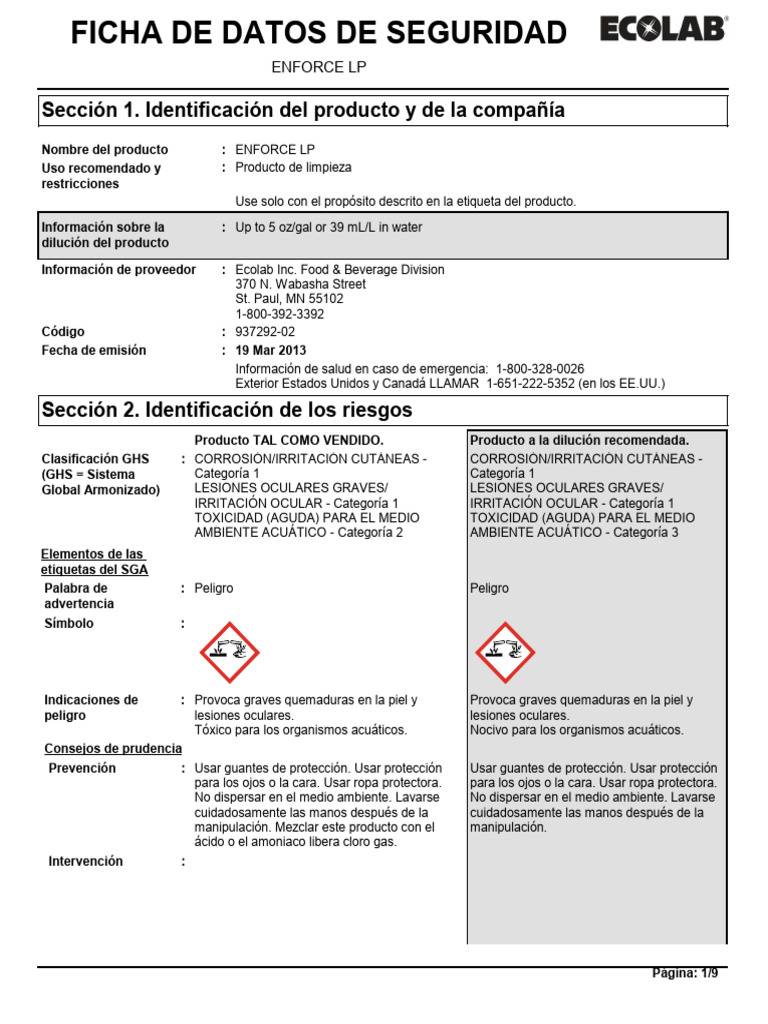 MSDS Enforce LP | PDF | Agua | Quemar