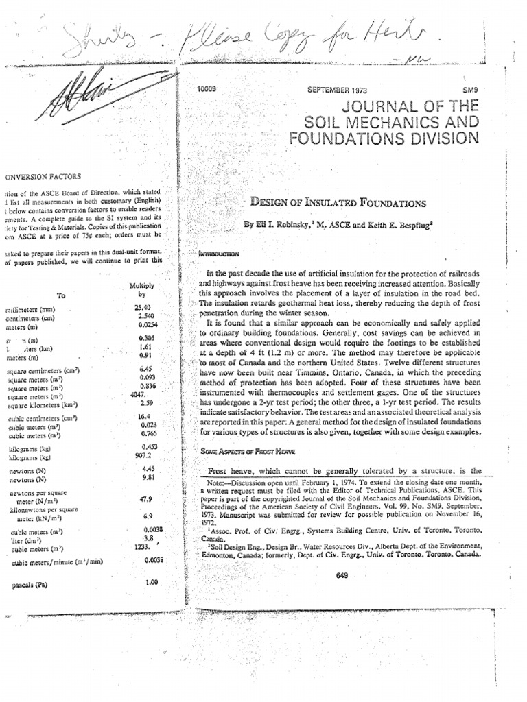 Design of Insulated Foundations (Robinsky, Bespflug 1973) | PDF