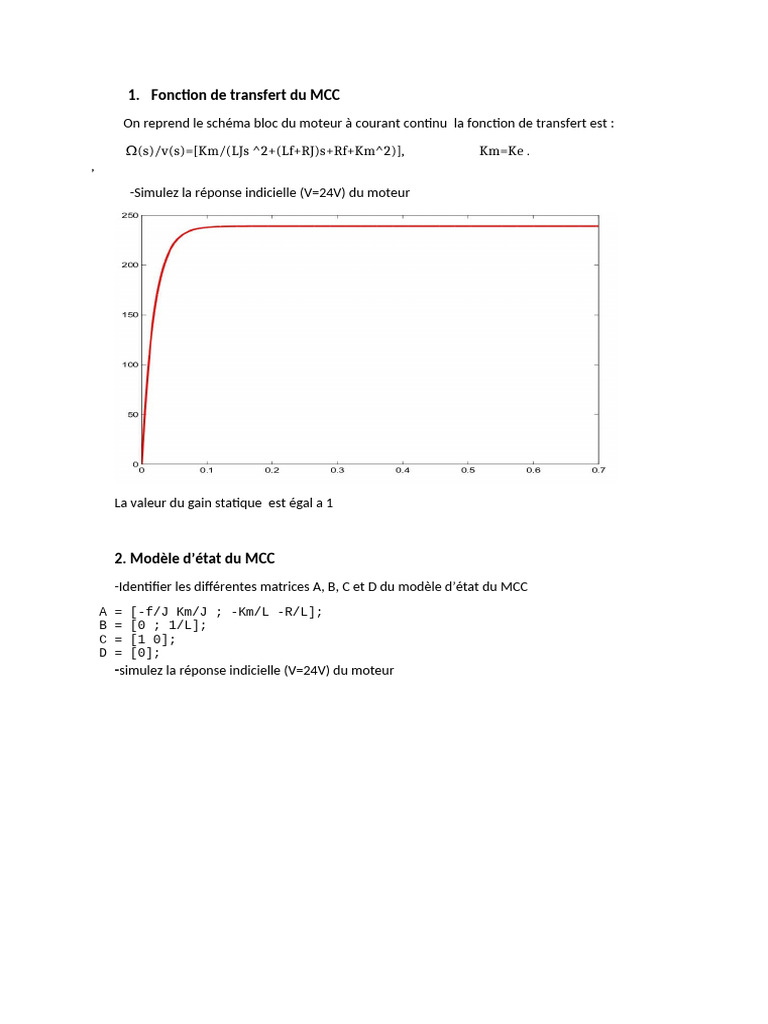 Fonction de transfert et modèle d'état MCC | PDF | Mathématiques appliqués