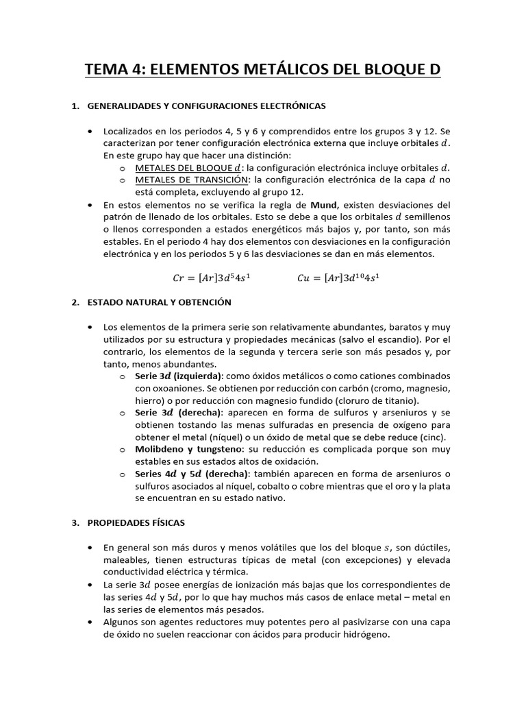 Tema 4. Elementos Metálicos Del Bloque D | PDF | Rieles | Redox