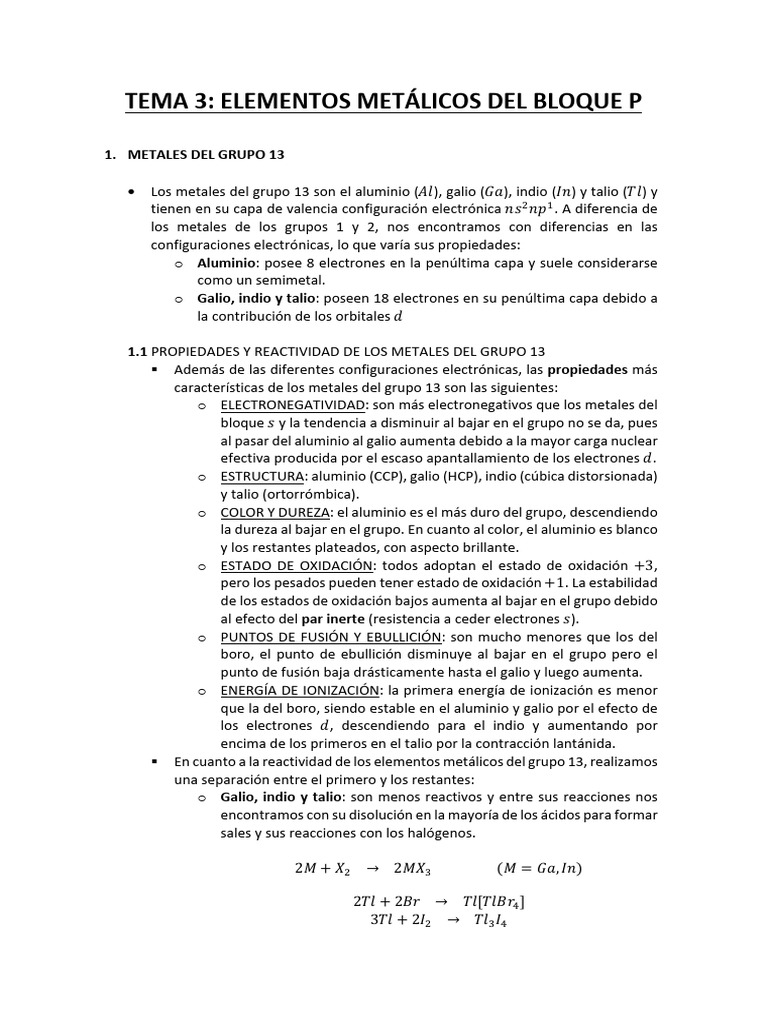 Tema 3. Elementos Metálicos Del Bloque P | PDF | Aluminio | Rieles