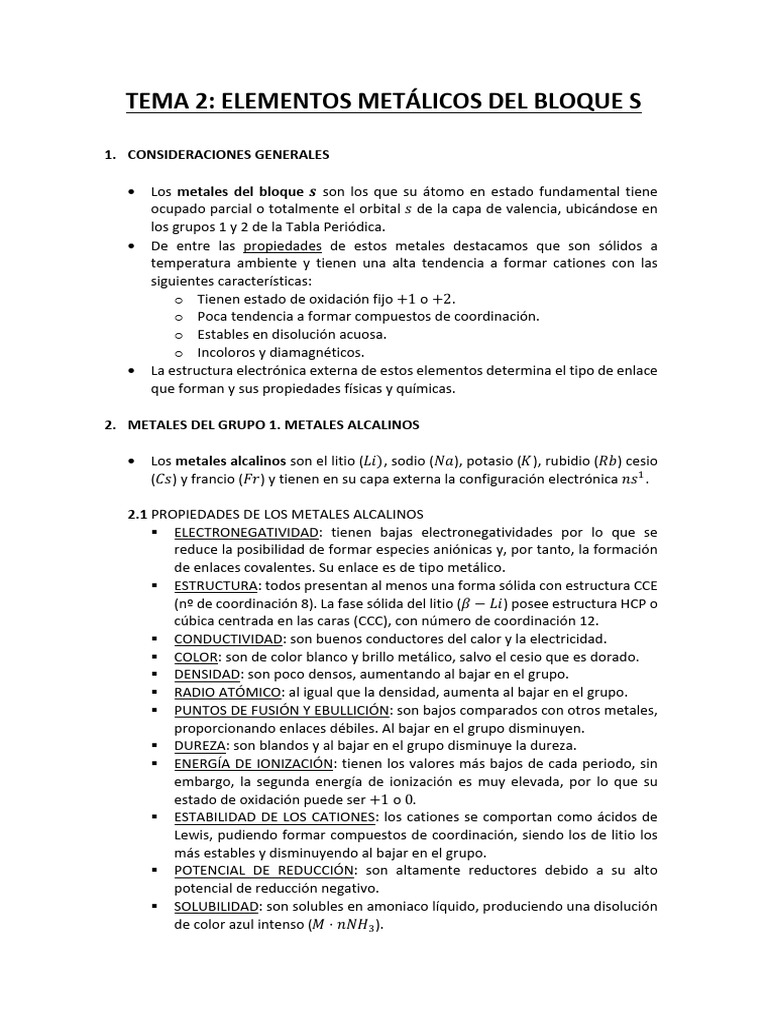 Tema 2. Elementos Metálicos Del Bloque S | PDF | Rieles | Enlace químico