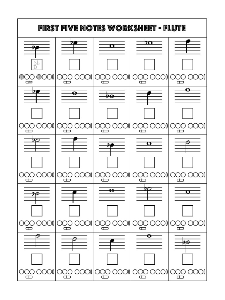 First Five Notes Worksheets for Band | PDF