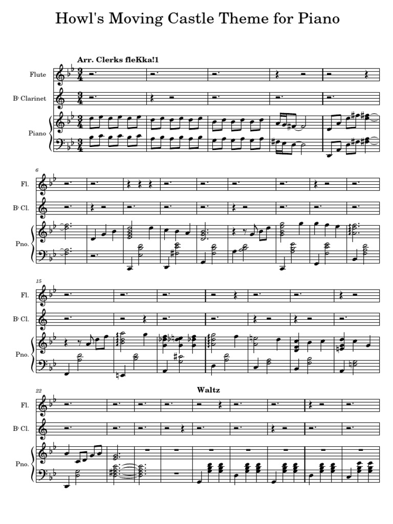 Howl's Moving Castle Theme (Piano Only) | PDF