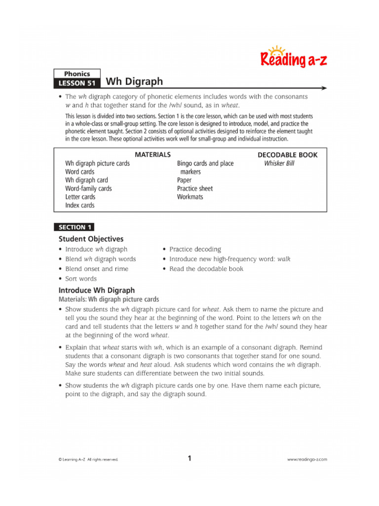 Digraph WH LessonIntro Activities | PDF