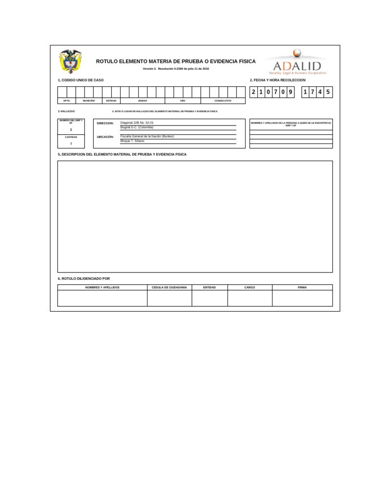 Cadena de Custodia Editable | PDF