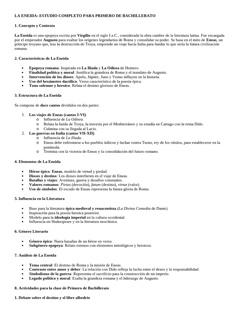 Análisis de La Eneida para Bachillerato | PDF | Eneida | Eneas
