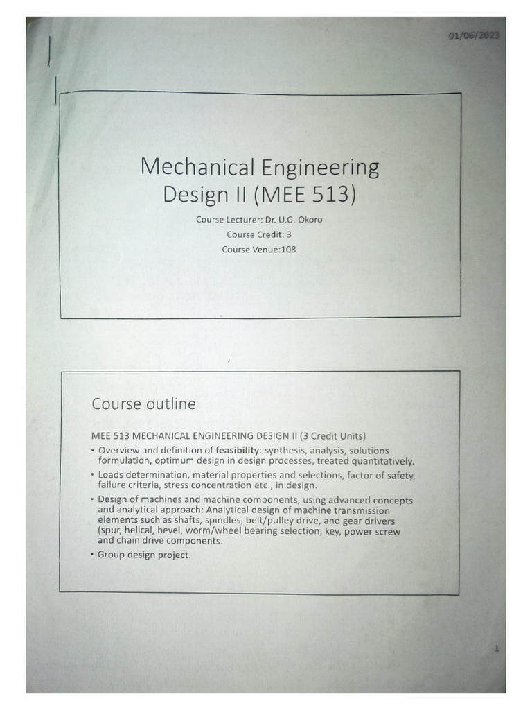 MEE 513 (Mechanical Engineering Design II) Part 1 | PDF