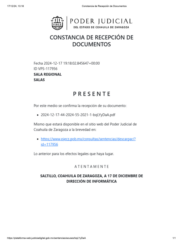 Constancia de Recepción de Documentos55 | PDF