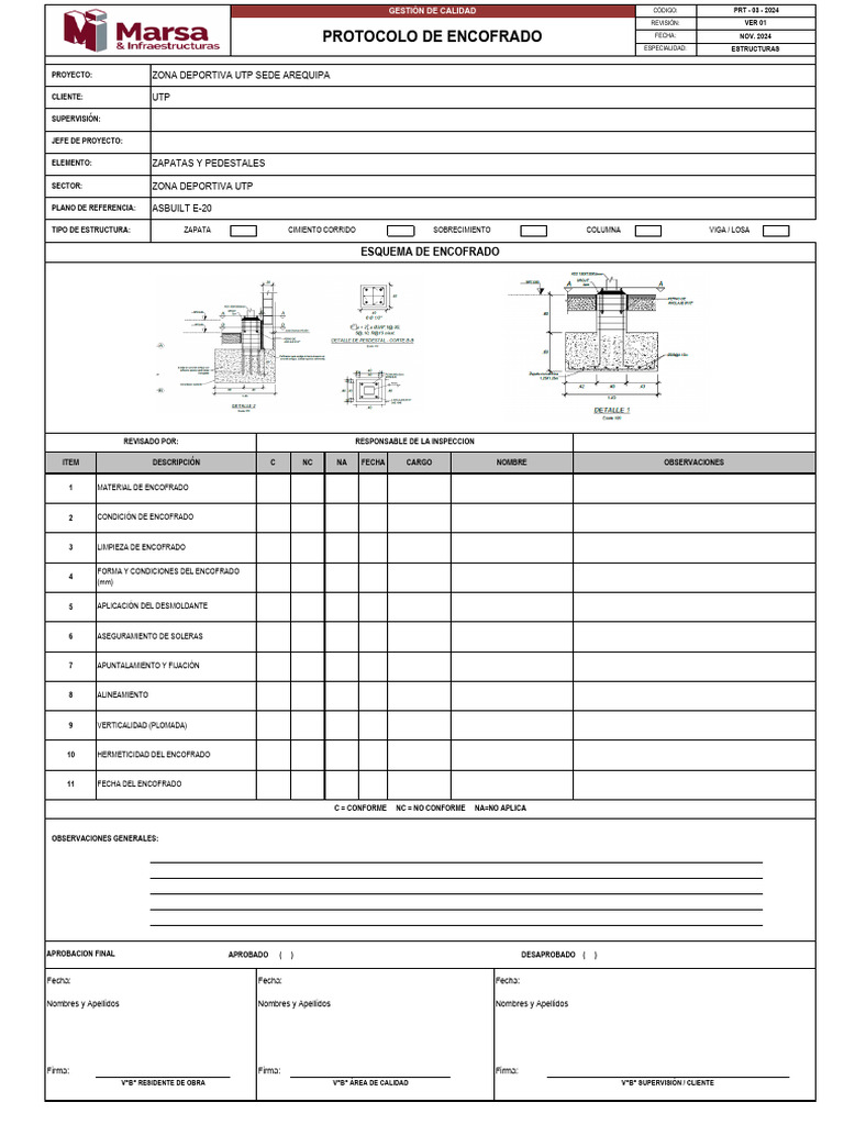 Protocolo Encofrado Utp - Arequipa | PDF