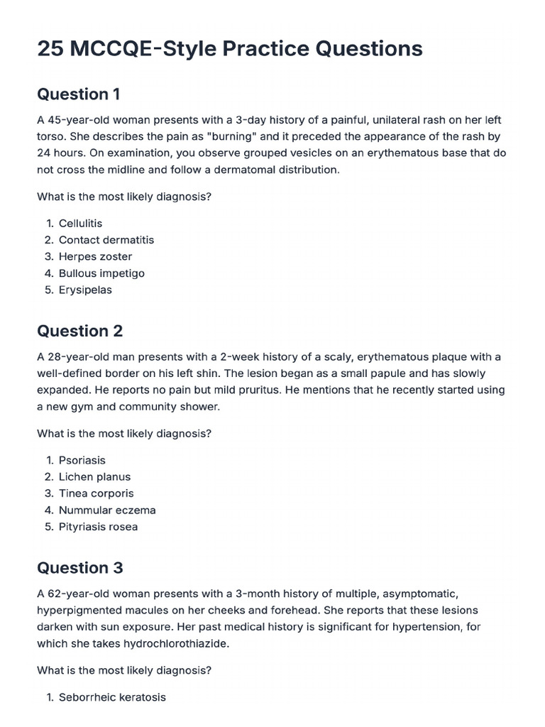 25 MCCQE-Style Practice Questions | PDF