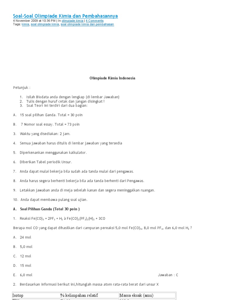 Soal Olimpiade Kimia | PDF