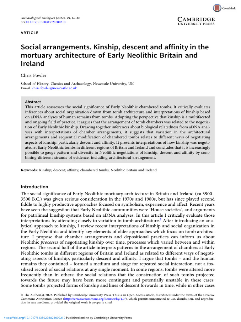Social Arrangements Kinship Descent and Affinity in The Mortuary ...