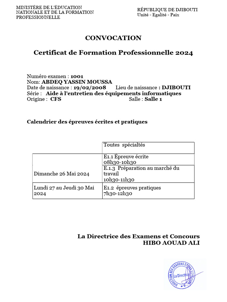 convocation des élèves du CFS | PDF