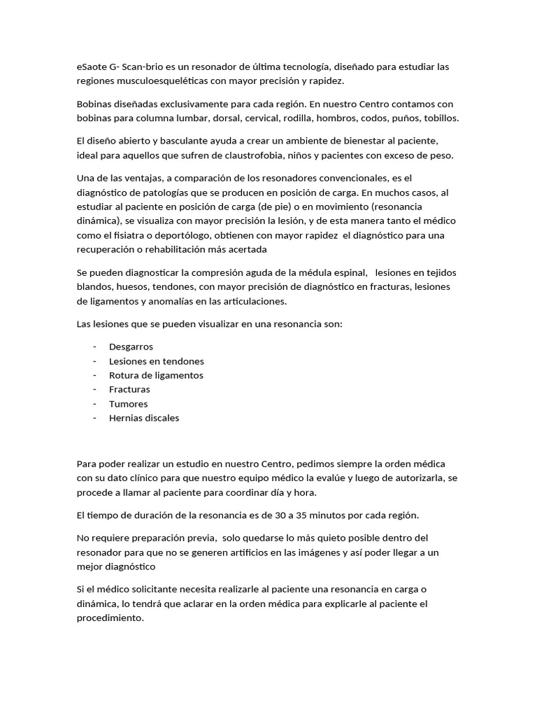 Resonador G-Scan Brio: Diagnóstico Avanzado | PDF | Rodilla | Tobillo