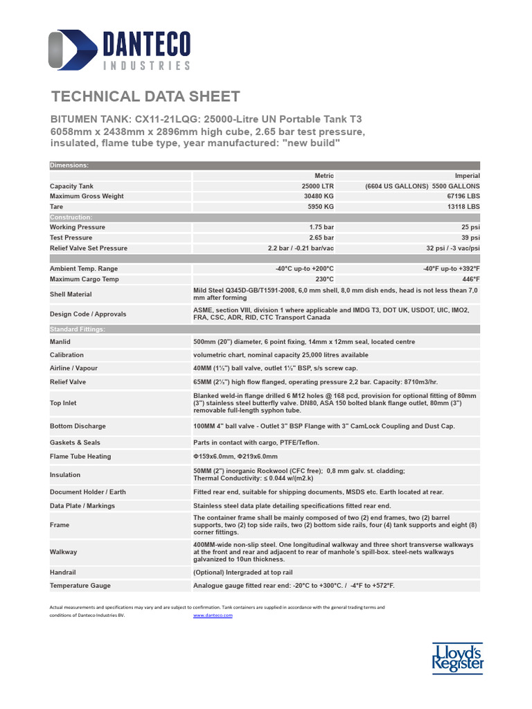 Bitumen Tank CX11 21LQG 20FT HC Flame Tube | PDF | Valve | Mechanical ...