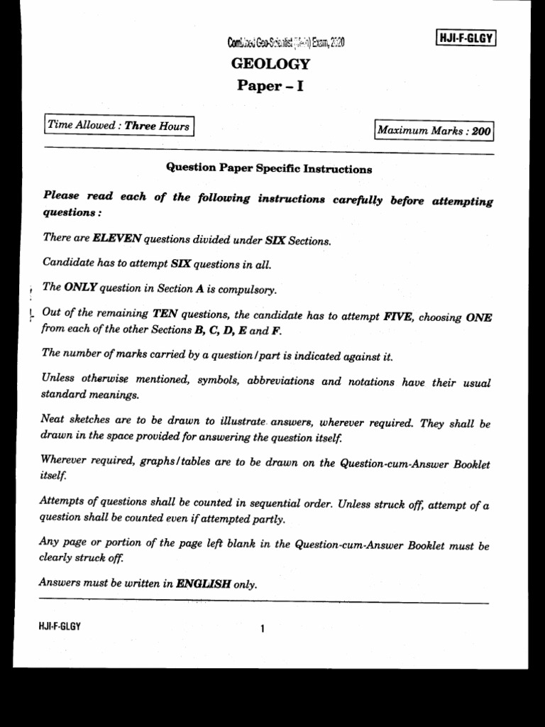IGS Geology Paper 1 2020 | PDF