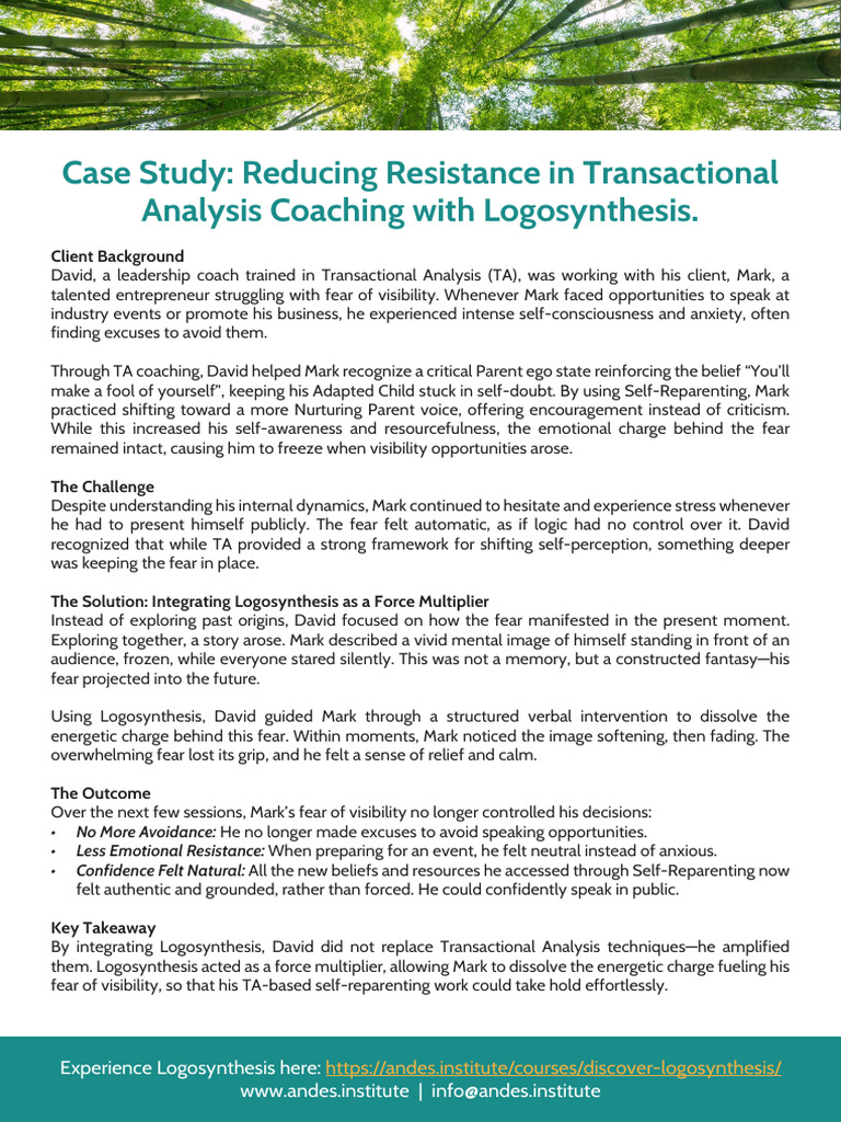 Case Study 1 - Coaching With Logosynthesis | PDF | Fear | Cognition