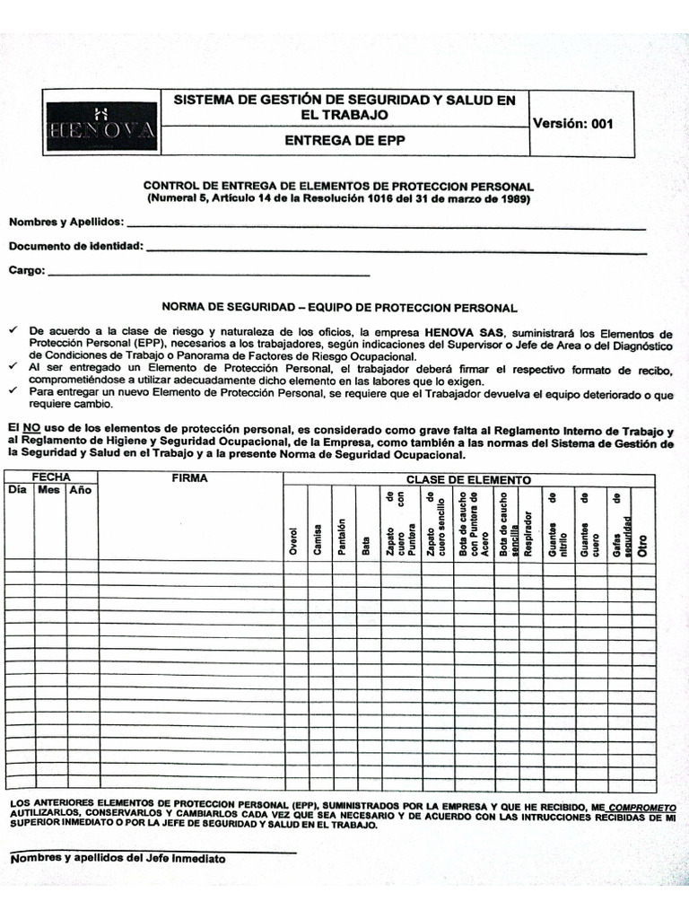 Formato Entrega de Epp | PDF