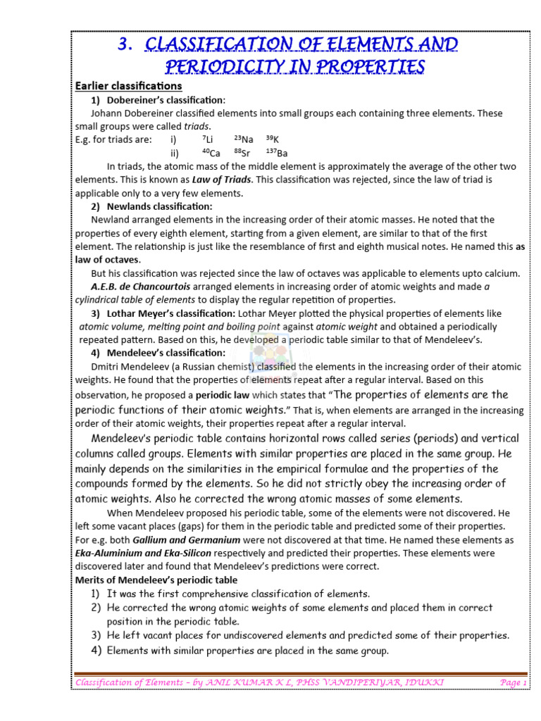 Hsslive-Xi-3. Classification of Elements and Periodicity in Properties | PDF | Periodic Table | Ion