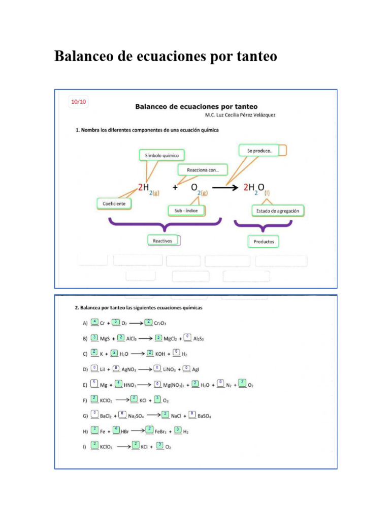 Balanceo de Ecuaciones Por Tanteo | PDF