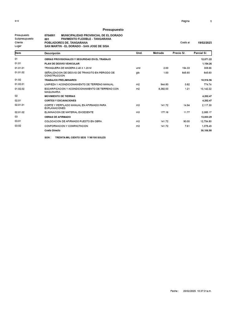 Afirmado Tangarana | PDF