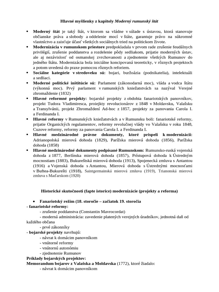 Hlavne Myslienky Moderny Rumunsky Stat | PDF