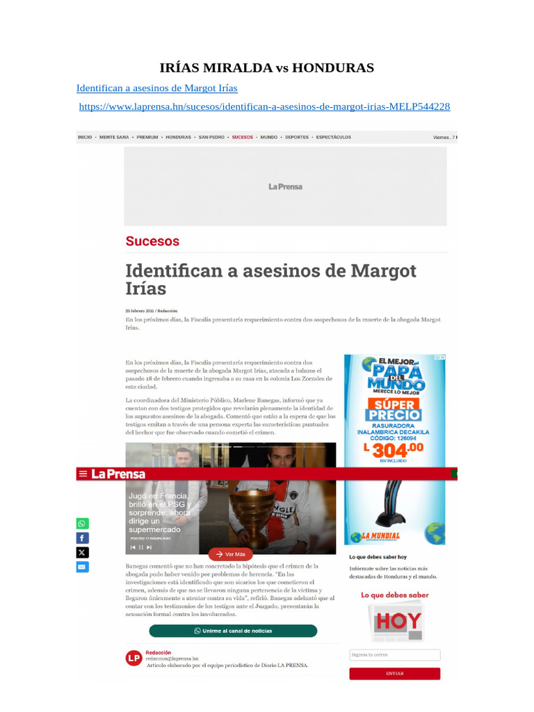 Asesinato de la abogada Margoth Irías | PDF