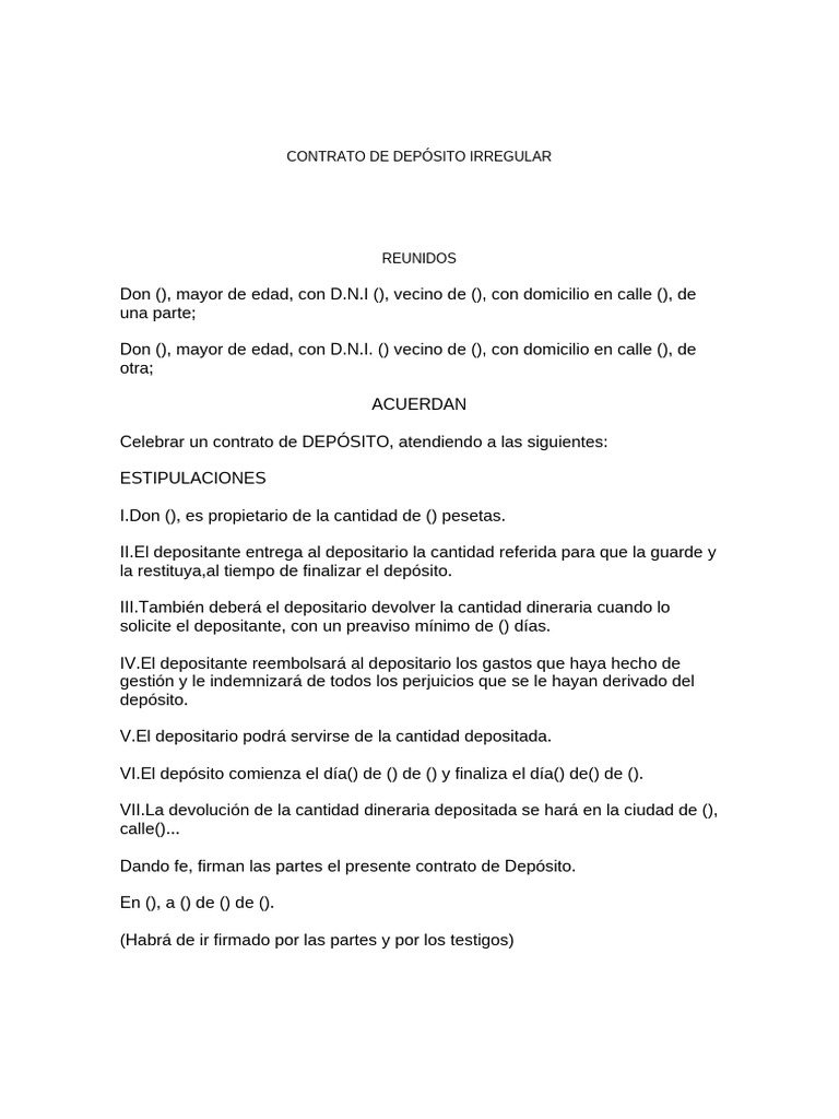 Contrato de Depósito Irregular | PDF