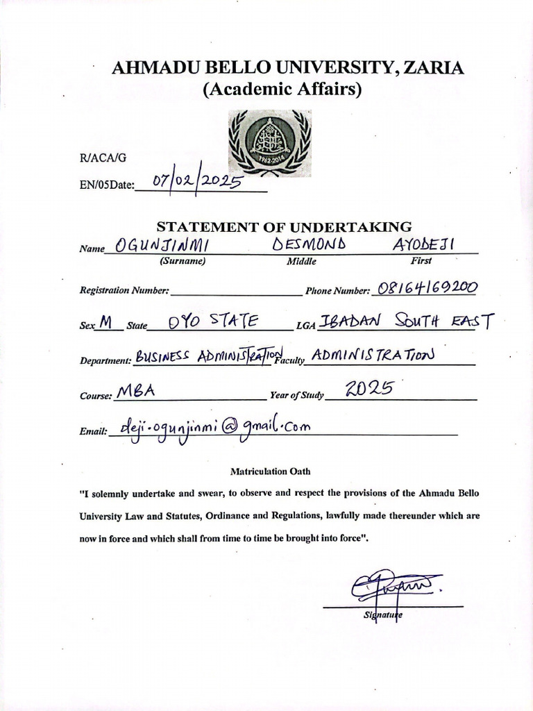 Statement of Undertaking Abu | PDF