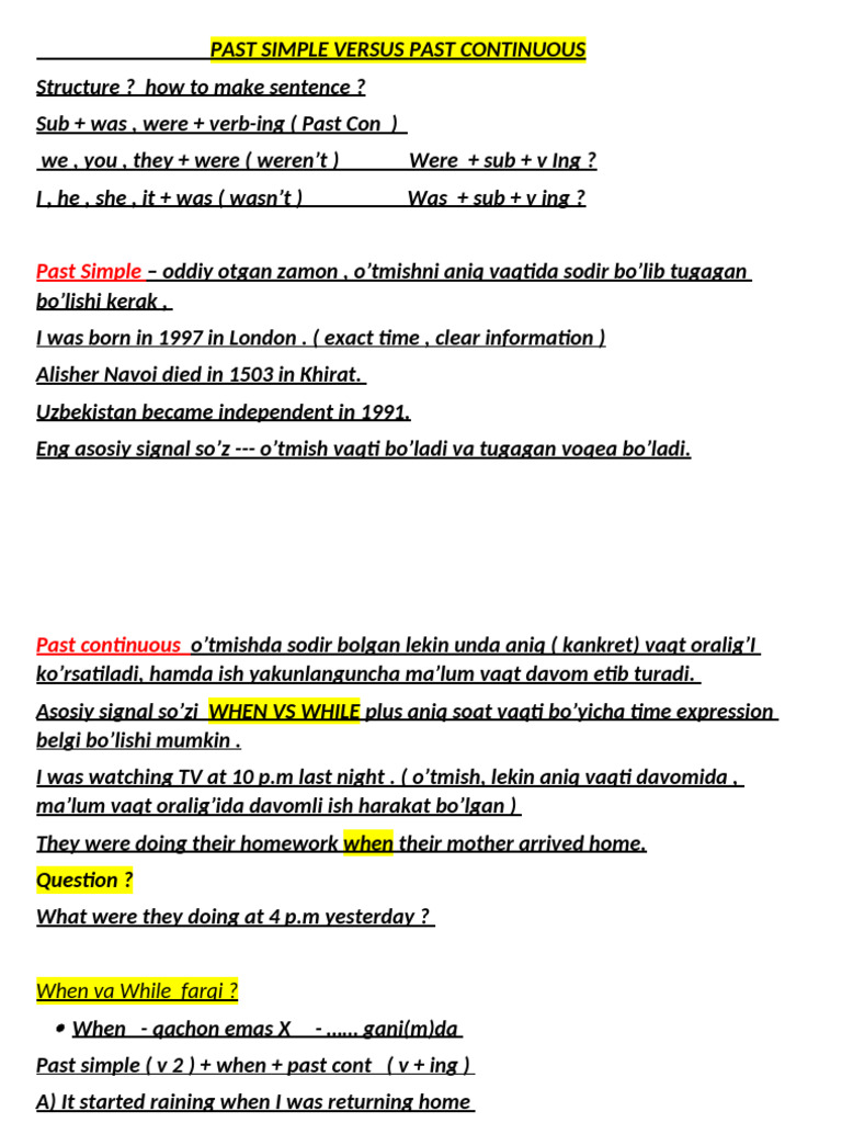 Past Simple Versus Past Continuous | PDF